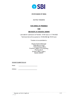 Fillable Online Tender Notice for Hiring of Premises for Sbi Racpc ...