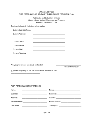 Fillable Online Att 01- Past Performance, Relevant Experience ...