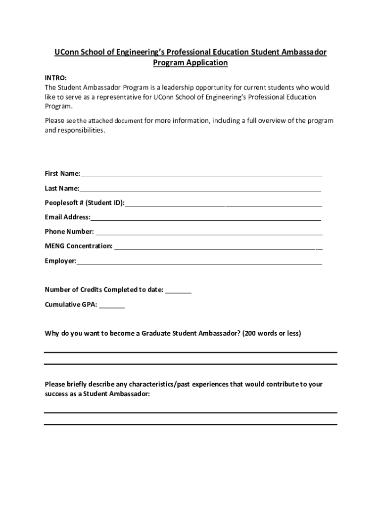 Fillable Online PE-Student-Ambassador-Application- ... Fax Email Print ...