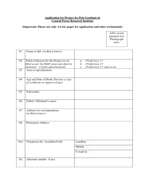 Fillable Online Application for Project for Post Graduate in Fax Email ...