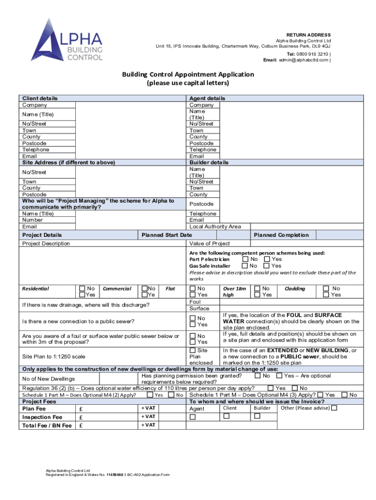 Fillable Online Alpha Building Control Application Form V1.13 Fax Email ...