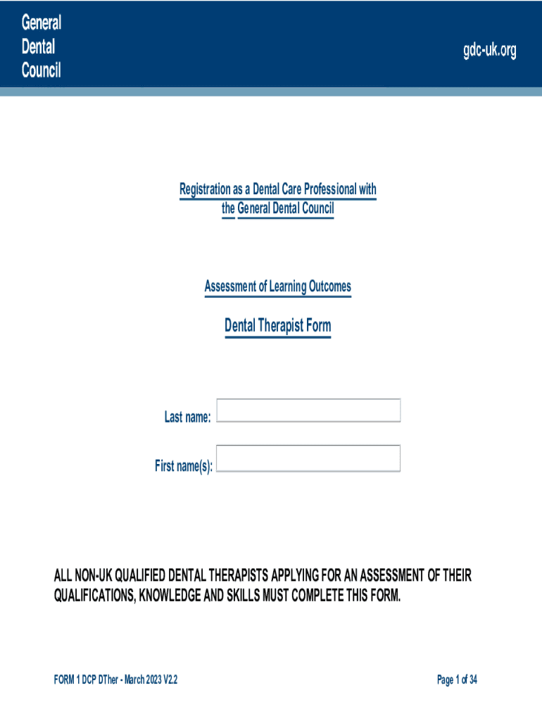 Fillable Online Dental Therapist Learning Outcomes Form Fax Email Print ...