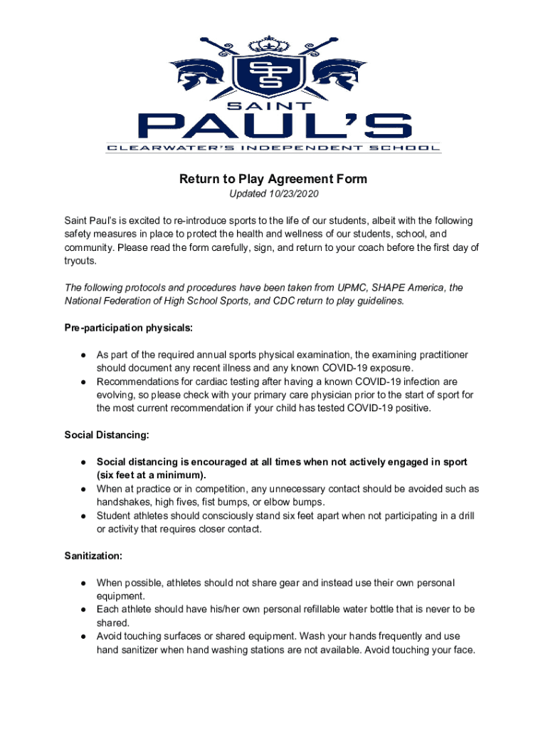 Fillable Online Return to Play Agreement Form Fax Email Print - pdfFiller