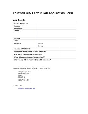 Fillable Online Vauxhall City Farm // Job Application Form Fax Email ...