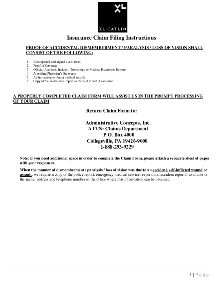 Fillable Online PROOF OF ACCIDENTAL DISMEMBERMENT / PARALYSIS / LOSS OF ...