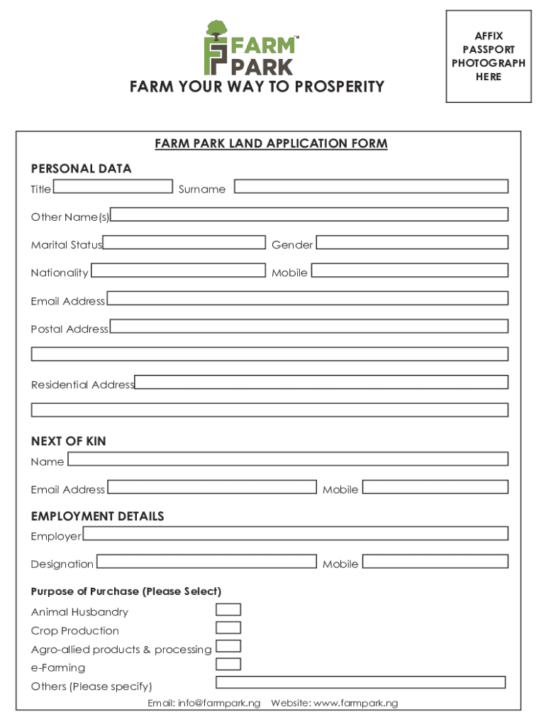 Fillable Online FARM PARK - LAND APPLICATION FORMfarmagro.cdr Fax Email ...