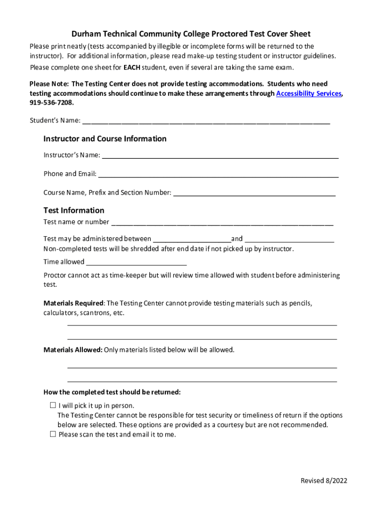Fillable Online Proctored Test Cover Sheet Fax Email Print - pdfFiller