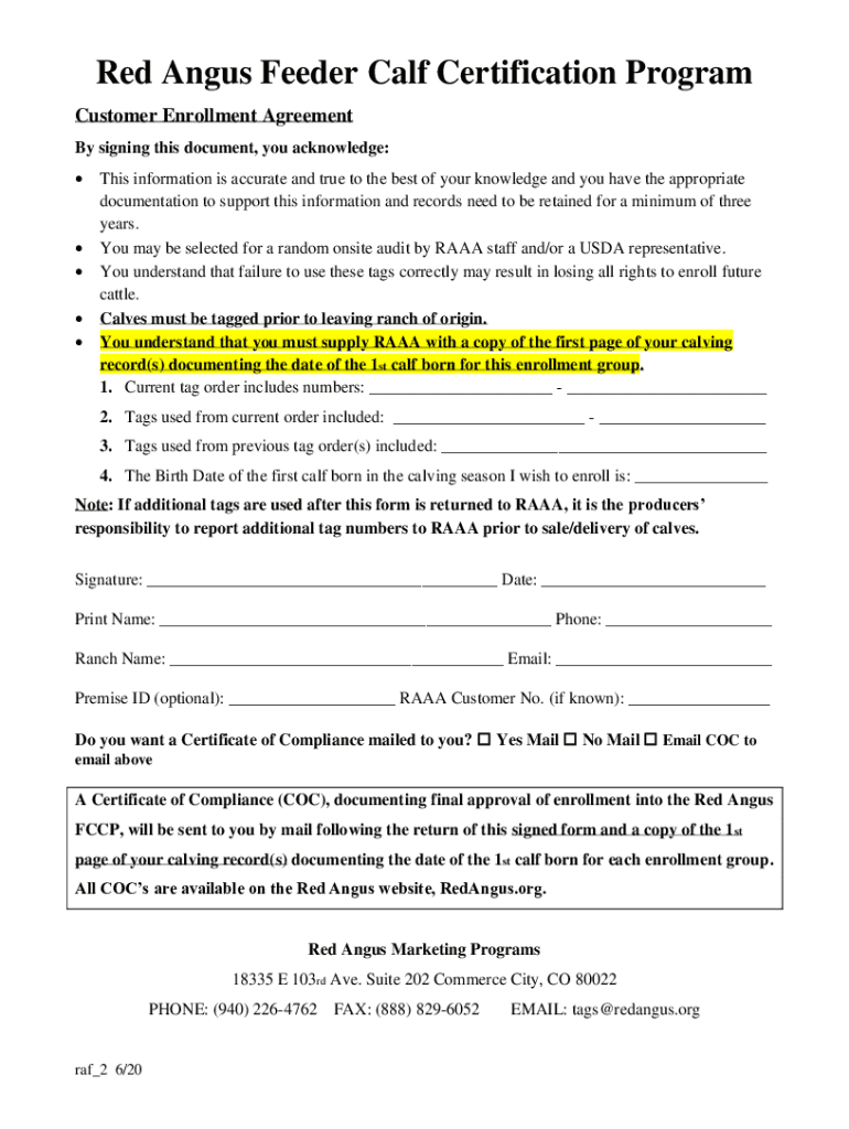 Fillable Online raf2-Enrollment-Agreement-6-20. ... Fax Email Print ...