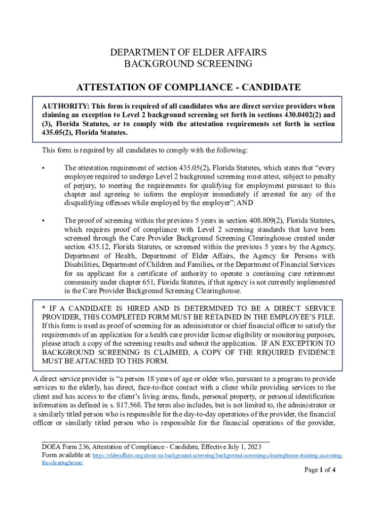 Fillable Online Affidavit Of Compliance With Background Screening ...