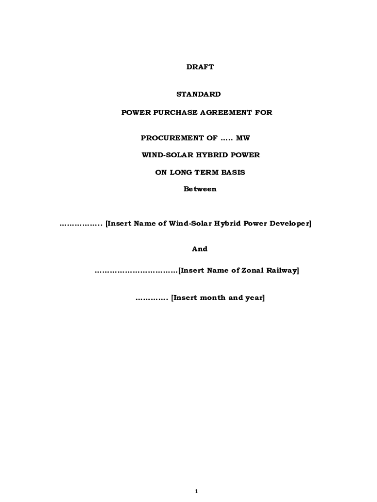 Fillable Online DRAFT STANDARD POWER PURCHASE AGREEMENT ... Fax Email ...