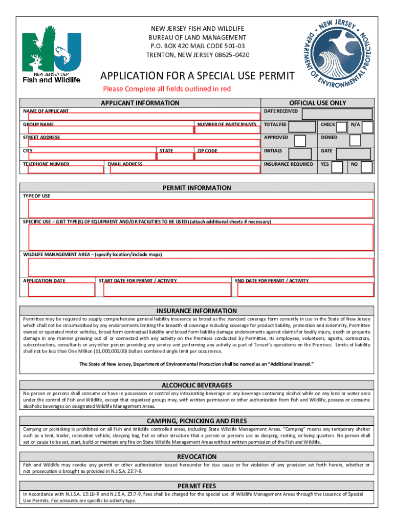 Fillable Online WMA Special Use Permit Application. WMA Special Use ...