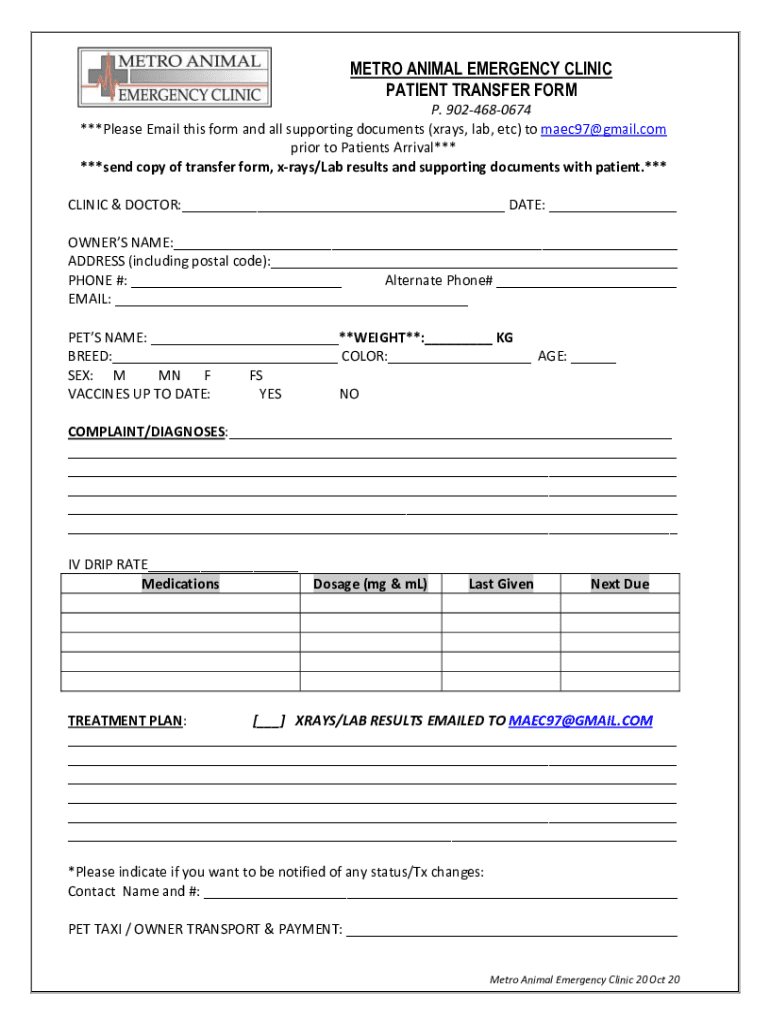 Fillable Online metro animal emergency clinic patient transfer form Fax ...