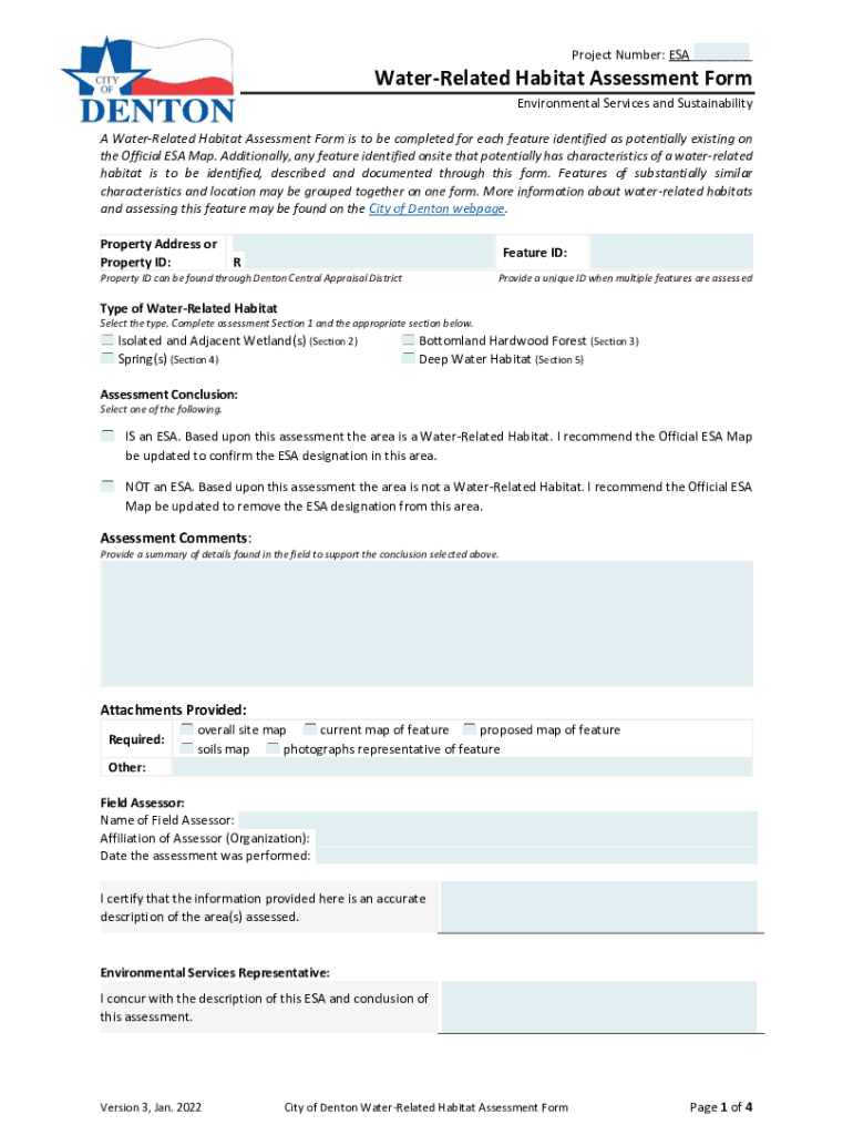 Fillable Online Water-Related Habitat Assessment Form Fax Email Print ...