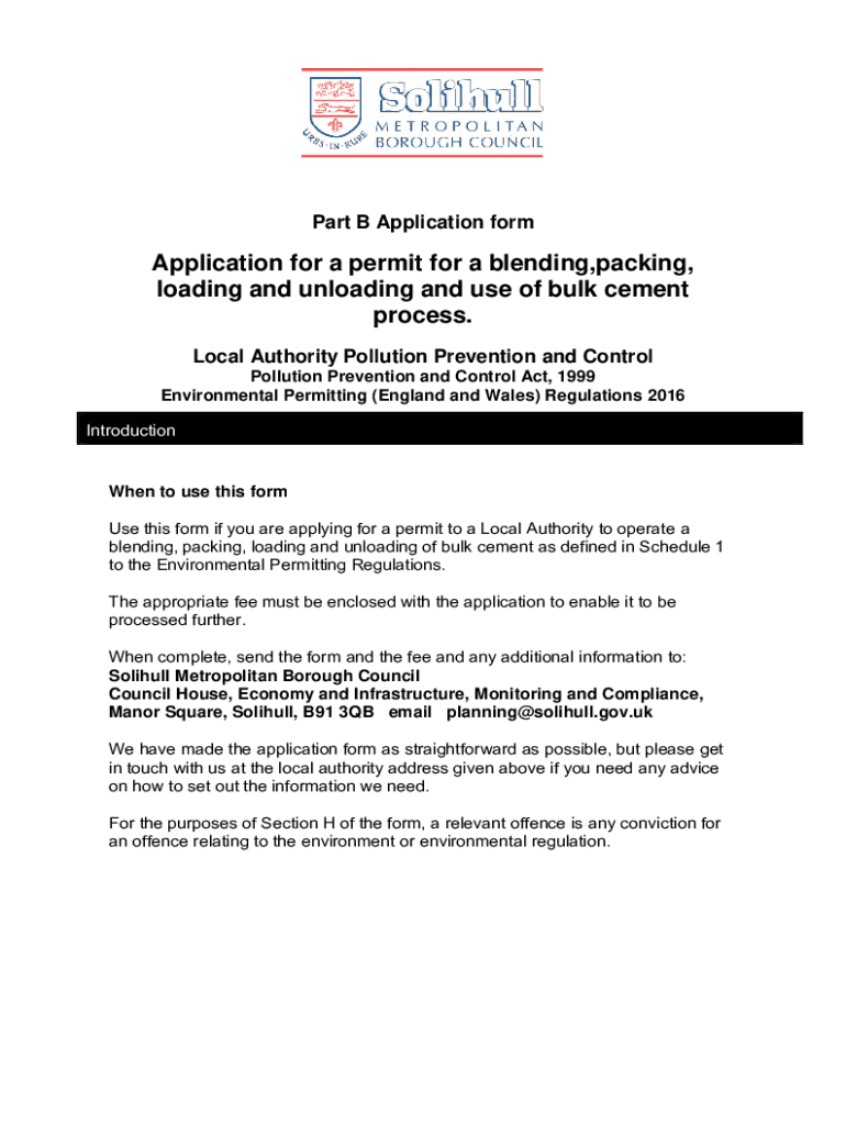 Fillable Online Part B Bulk Cement Application Form Fax Email Print ...