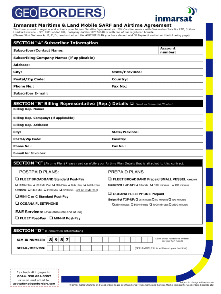 Fillable Online GEOBORDERS SATELLITE - INMARSATAIRTIME AGREEMENT.docx Fax Email Print - pdfFiller
