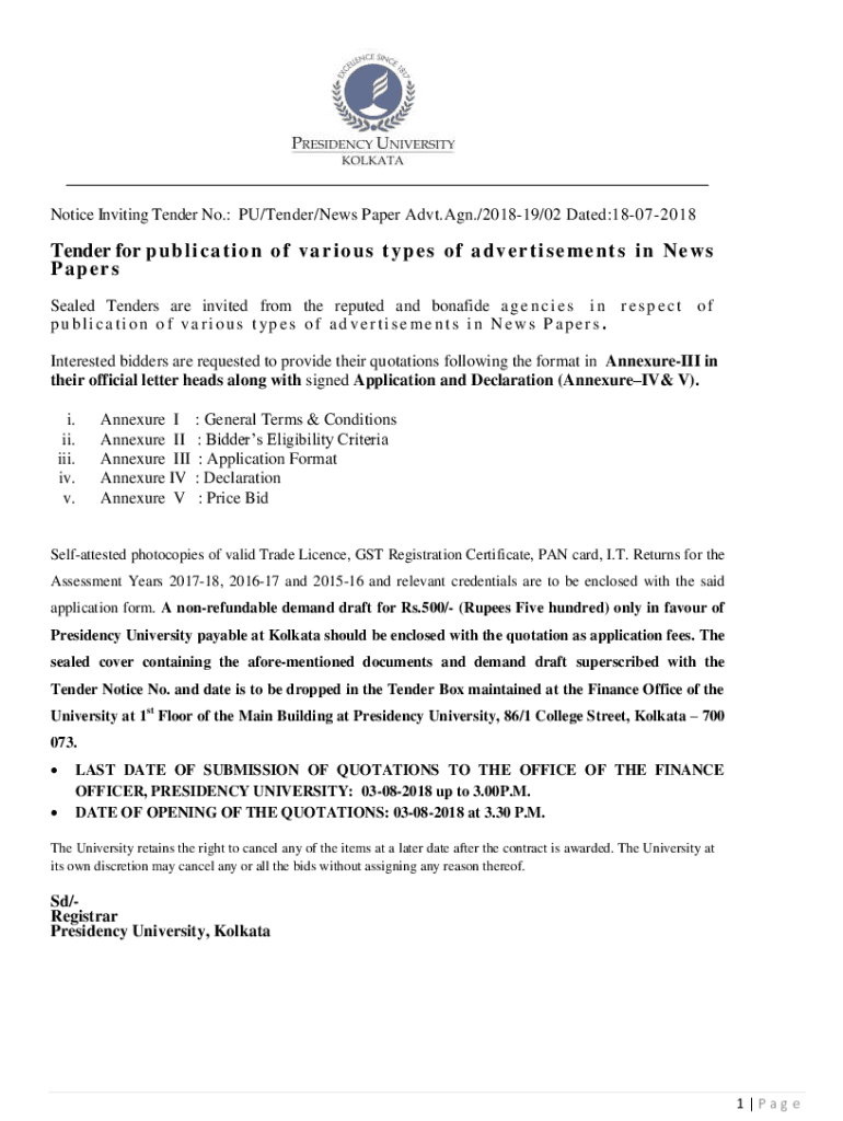 Fillable Online Tender Notices Fax Email Print - pdfFiller