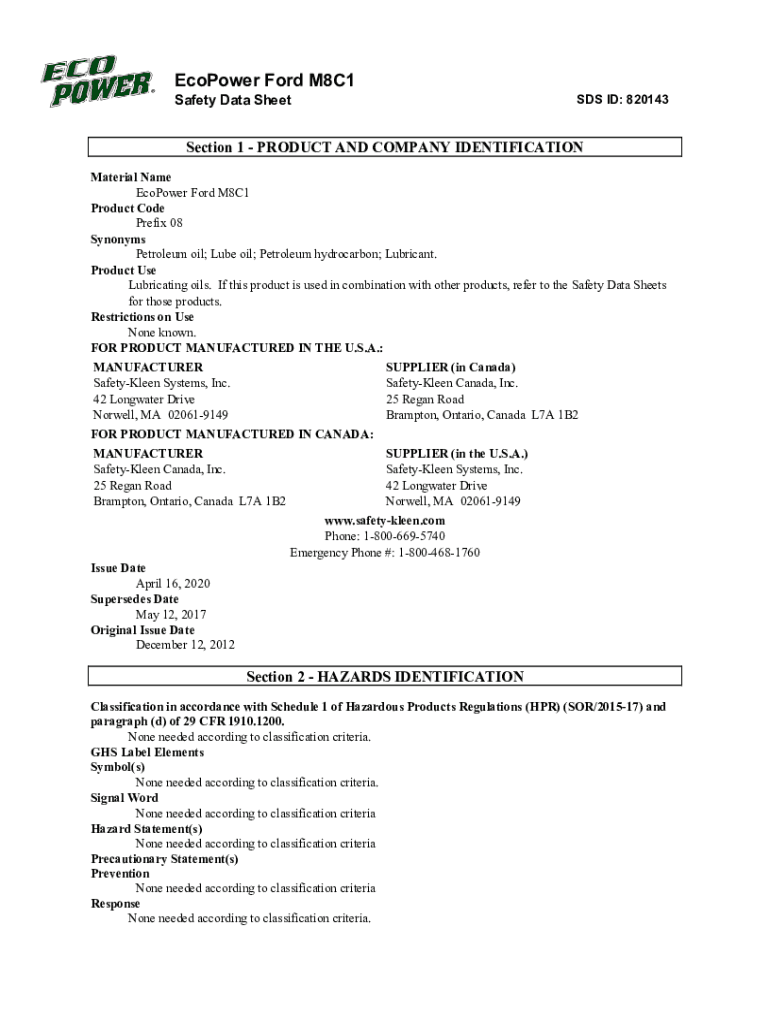 Fillable Online SAFETY DATA SHEET For Ford Motor Company Use Only Fax ...