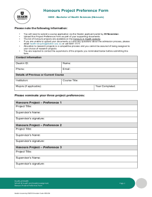 Fillable Online Honours Project Preference Form Fax Email Print - pdfFiller