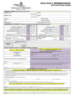 Fillable Online 2023 Golf Membership Application Fax Email Print ...