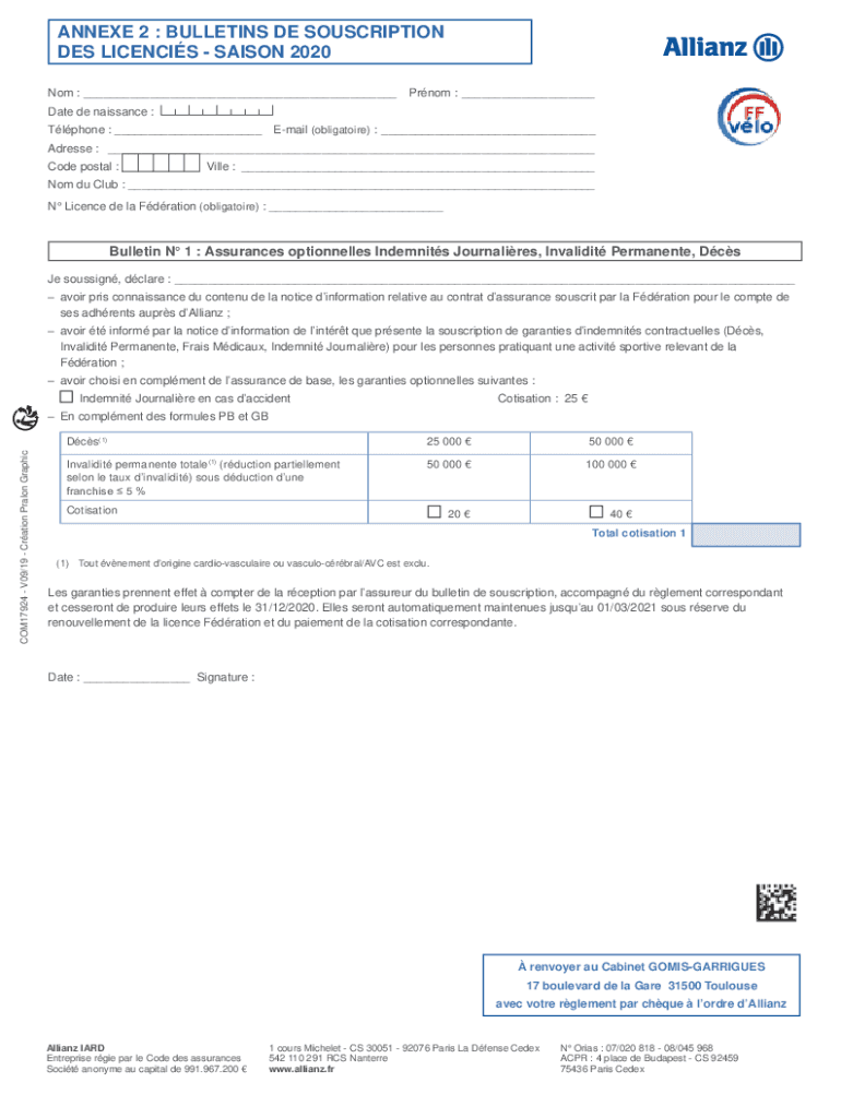 Remplissable En Ligne ANNEXE 2 : BULLETINS DE SOUSCRIPTION DES ... Fax Email Imprimer - pdfFiller