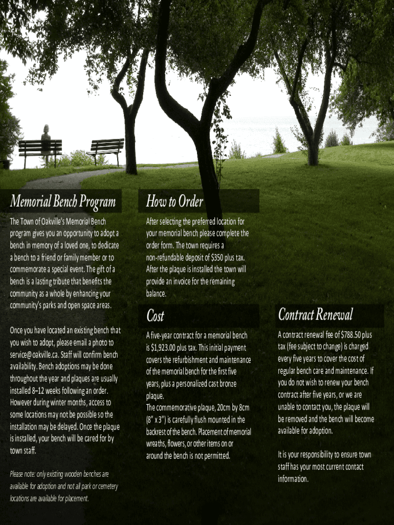 Fillable Online Parks and Open SpacesTree & Bench Dedication Programs Fax Email Print - pdfFiller