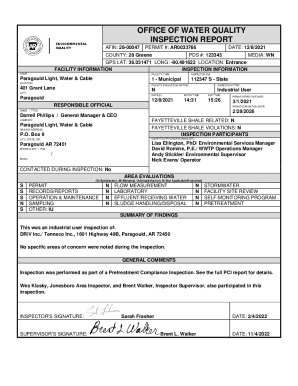 Fillable Online OFFICE OF WATER QUALITY INSPECTION REPORT Fax Email ...