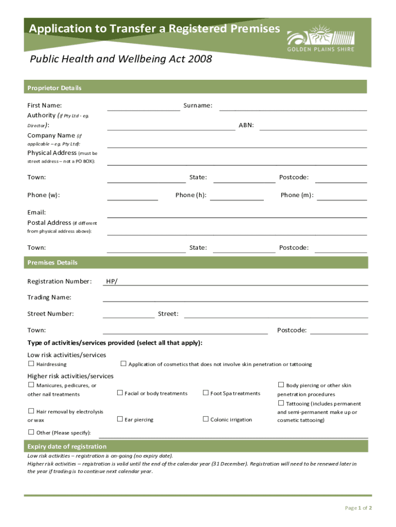 Fillable Online application-for-transfer-of-registration-public-health ...