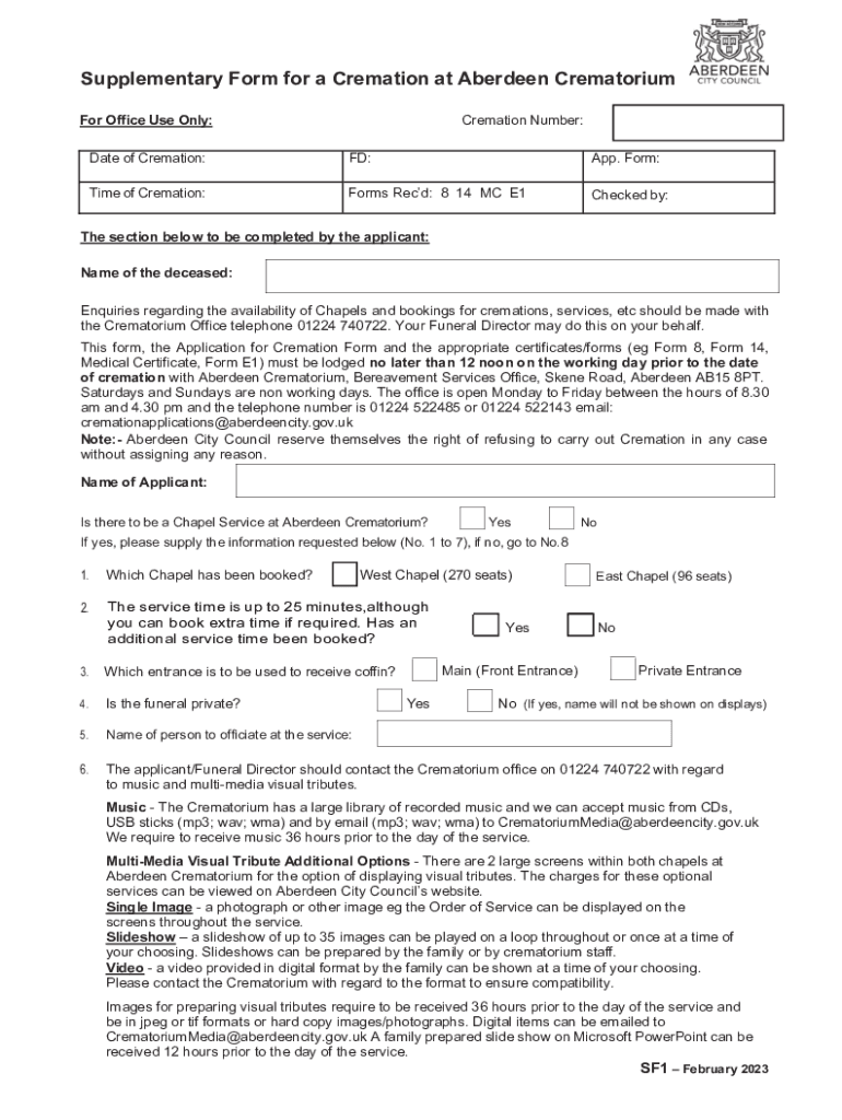 Fillable Online Aberdeen City Council. SF1-Supplementary Form for a ...