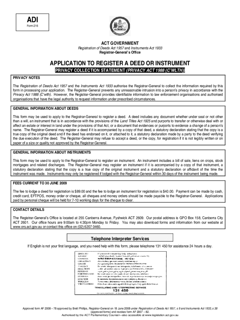 Fillable Online APPLICATION TO REGISTER A DEED OR INSTRUMENT Fax Email ...