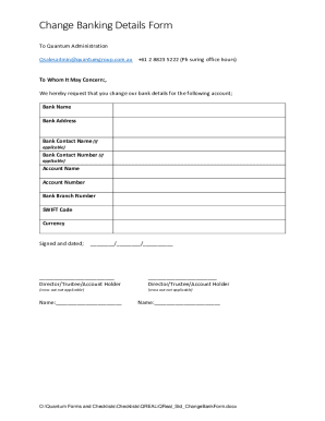 Fillable Online Change Banking Details Form - QUANTUM GROUP Fax Email ...