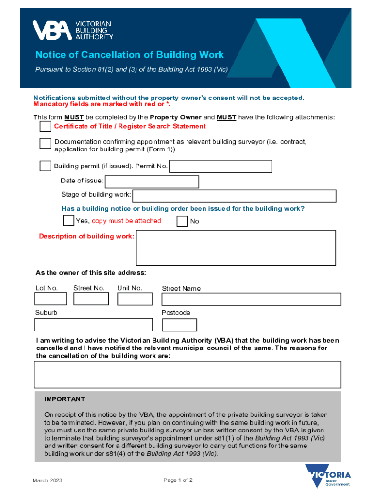 Fillable Online Notice of Cancellation of Building Work Fax Email Print ...