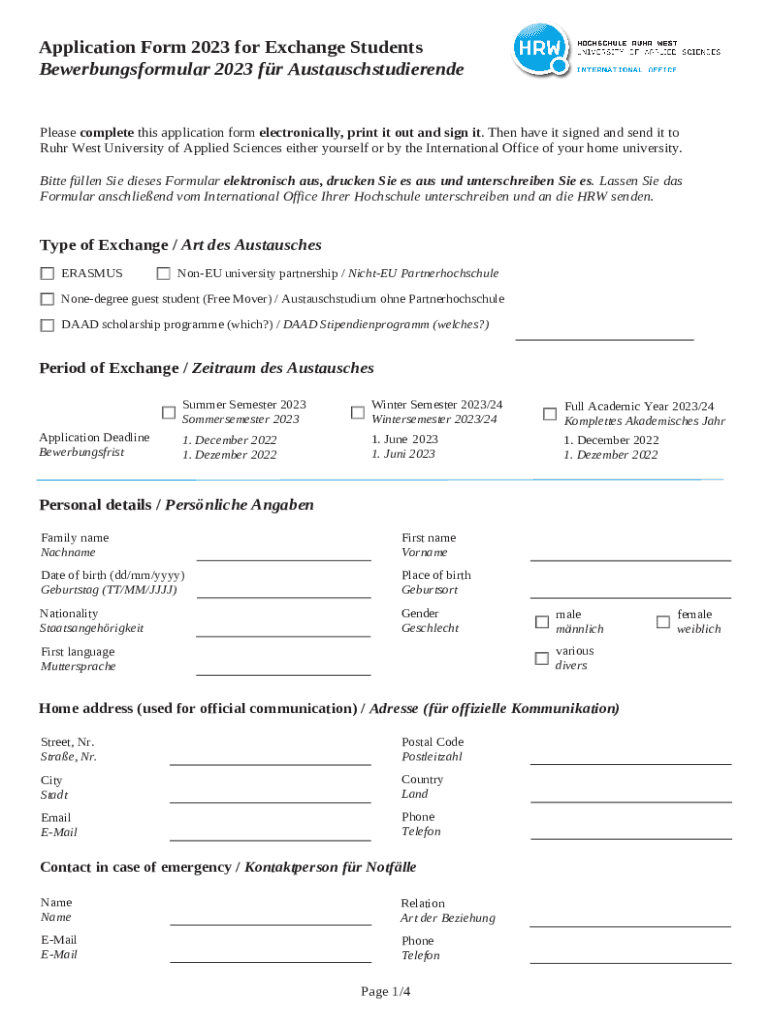 Fillable Online Application Form 2023 for Exchange Students ... Fax Email Print - pdfFiller
