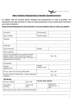 Fillable Online new patient registration health questionnaire Fax Email ...