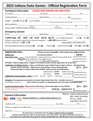Fillable Online 2023 Indiana State Games - Official Registration Form ...