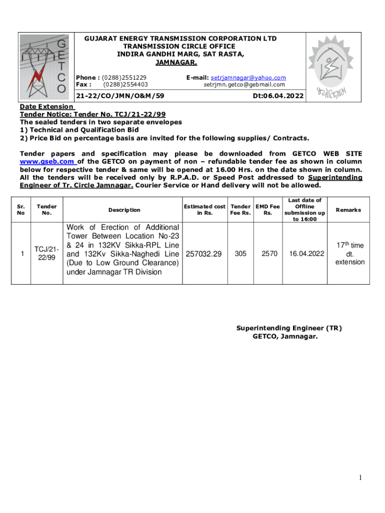 Fillable Online GUJARAT ENERGY TRANSMISSION CORPORATION LTD. Fax Email ...