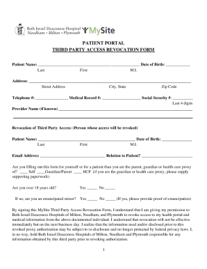 Fillable Online PATIENT PORTAL THIRD PARTY ACCESS REVOCATION ... Fax ...