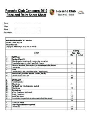 Fillable Online Porsche Club Concours 2019 Race and Rally Score Sheet ...