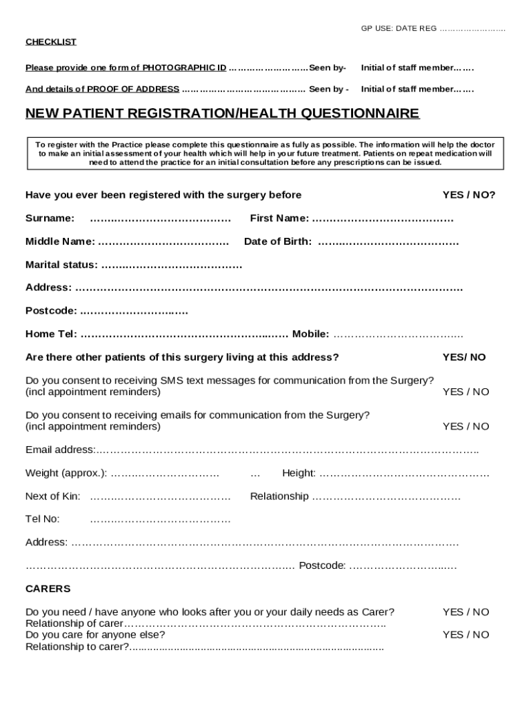 New Patient Registration Application ... Doc Template | pdfFiller