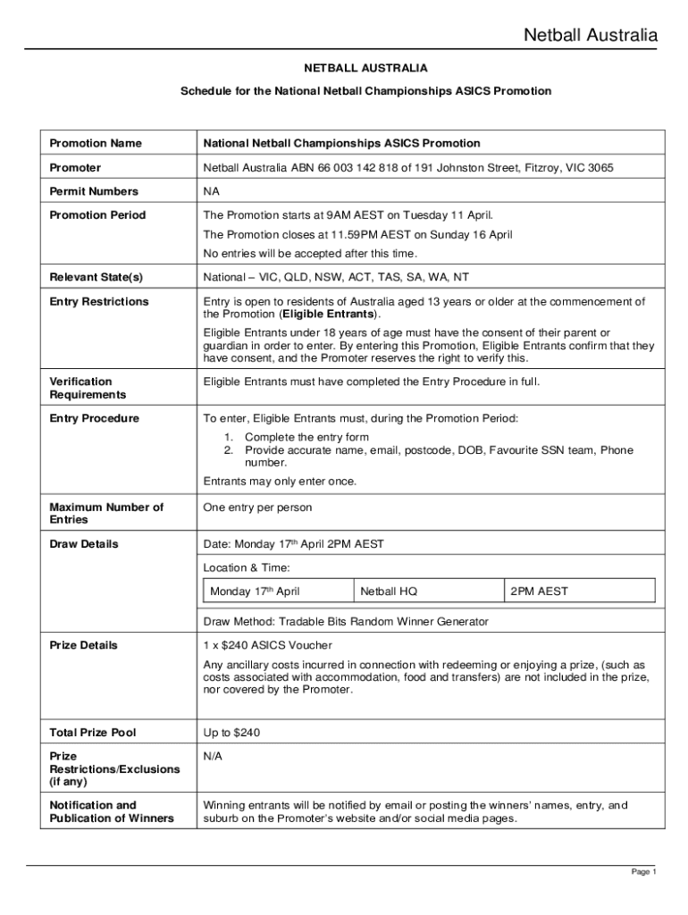 Fillable Online Australian National Netball Championships Fax Email ...