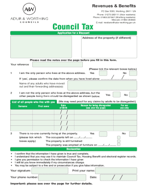 Fillable Online Council Tax - Application form to apply for a discount ...