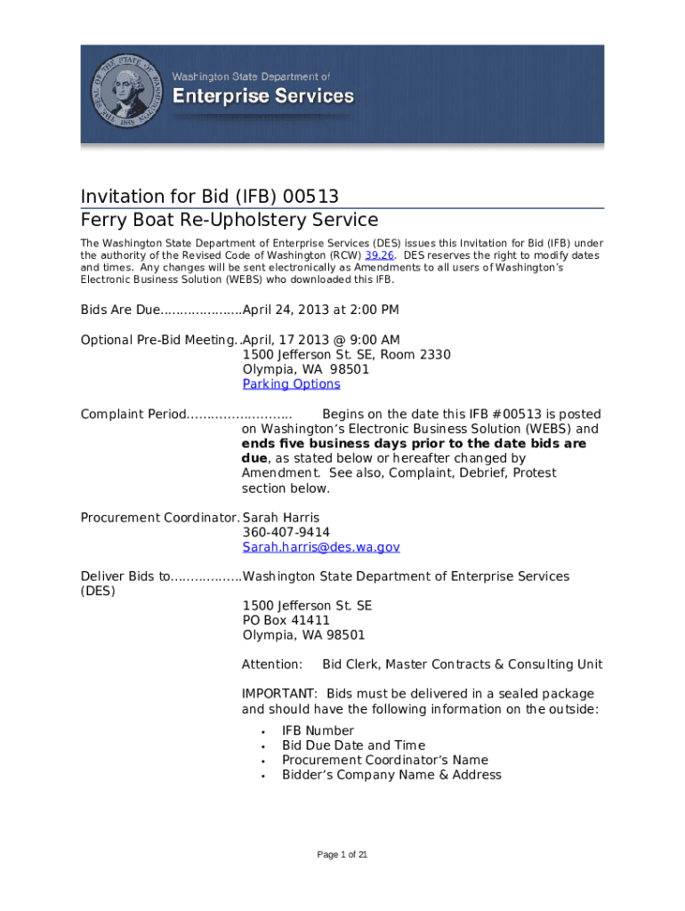 This Invitation for Bid (IFB) is a competitive procurement ... Doc Template | pdfFiller