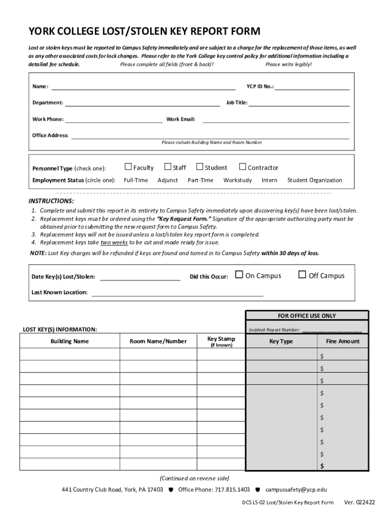 Fillable Online Key Request and Services Form - York College - CUNY Fax Email Print - pdfFiller