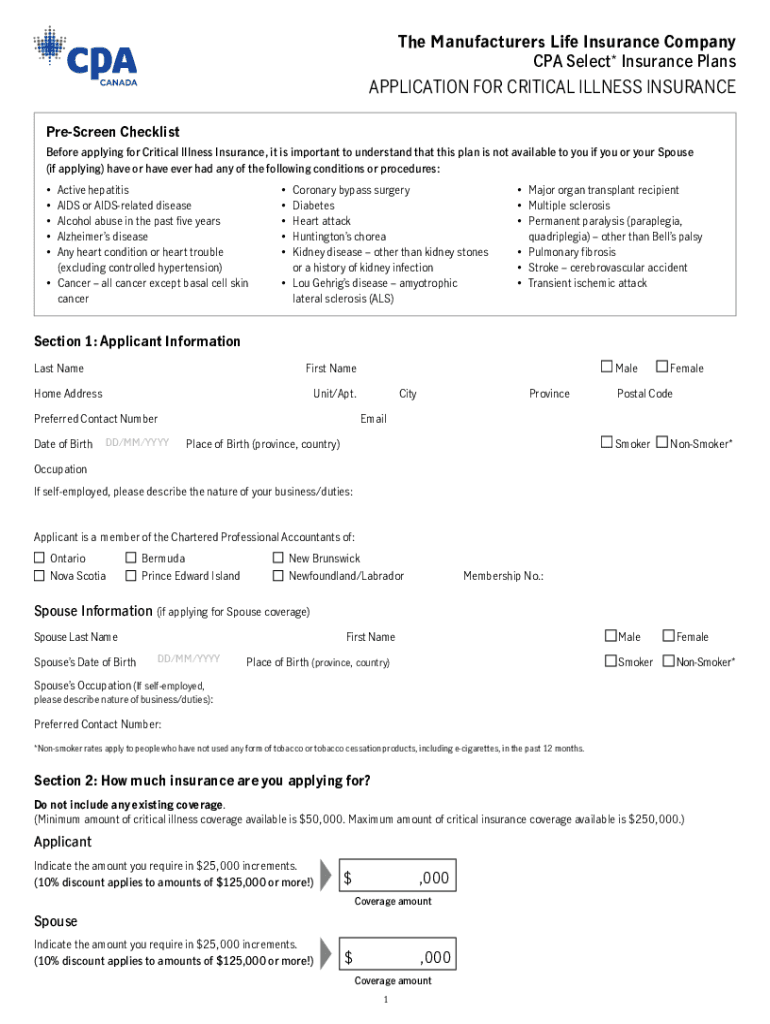 Fillable Online APPLICATION FOR CRITICAL ILLNESS INSURANCE Fax Email Print - pdfFiller