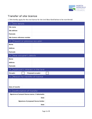 Fillable Online Site Licence Transfer Form Fax Email Print - pdfFiller