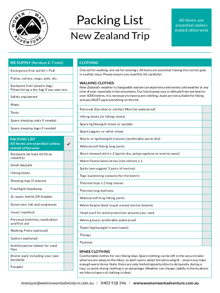 Fillable Online New Zealand Packing ListWritten by a Kiwi! Fax Email ...