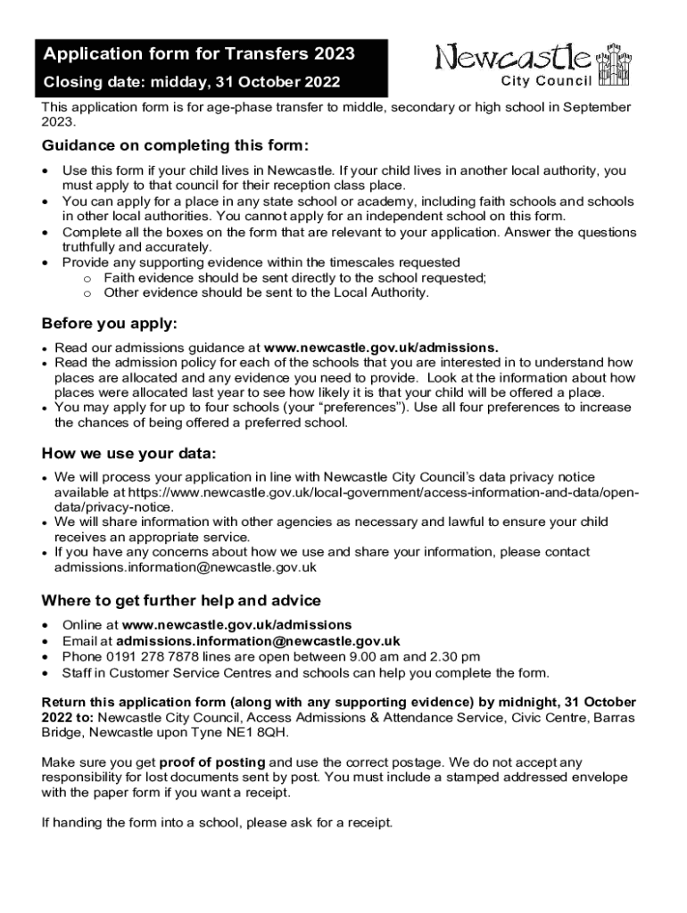 Fillable Online Application form for Transfers 2023 Fax Email Print ...