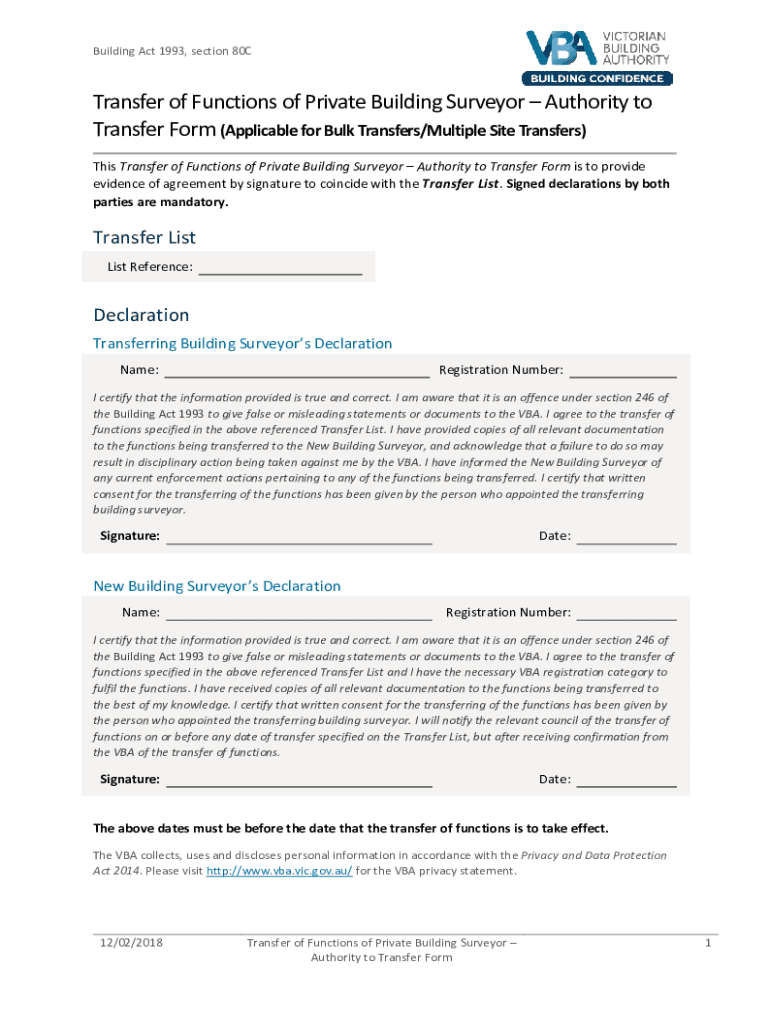 Fillable Online Transfer of Functions of Private Building Surveyor ...