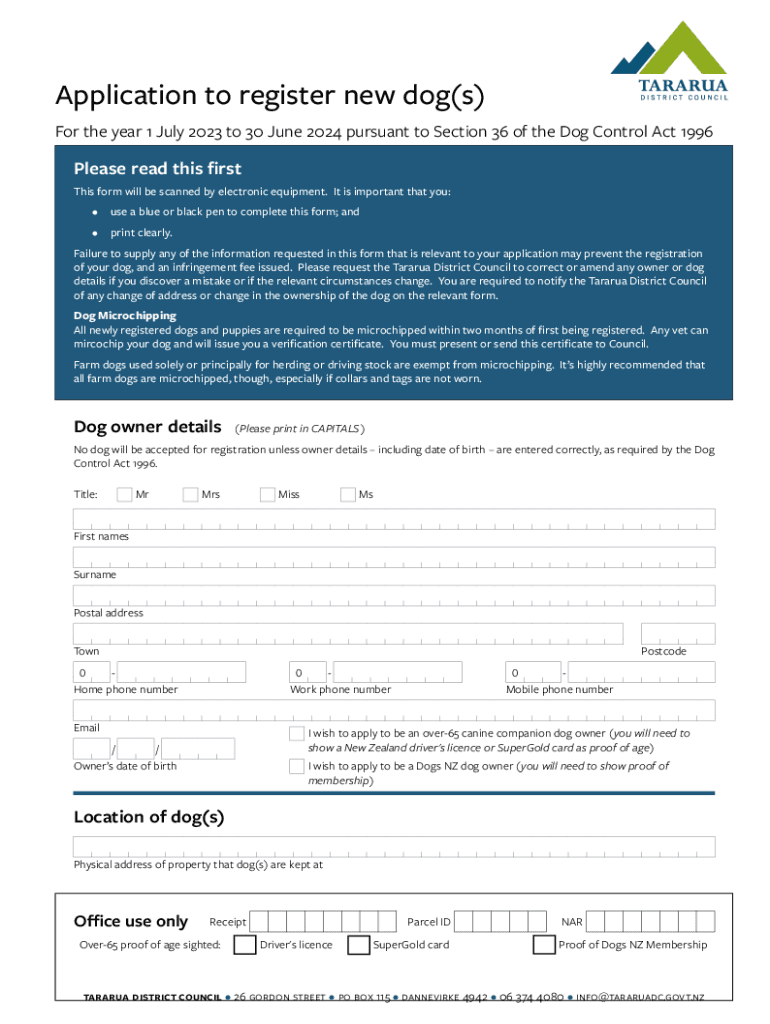 Fillable Online application-for-dog-registration-for-year-ending-30 ...