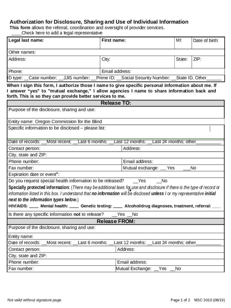 Authorization for Disclosure Sharing and Use of Individual ... Doc ...