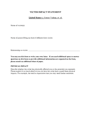 Fillable Online VICTIM IMPACT STATEMENT United States v. Gunay Yakup ...
